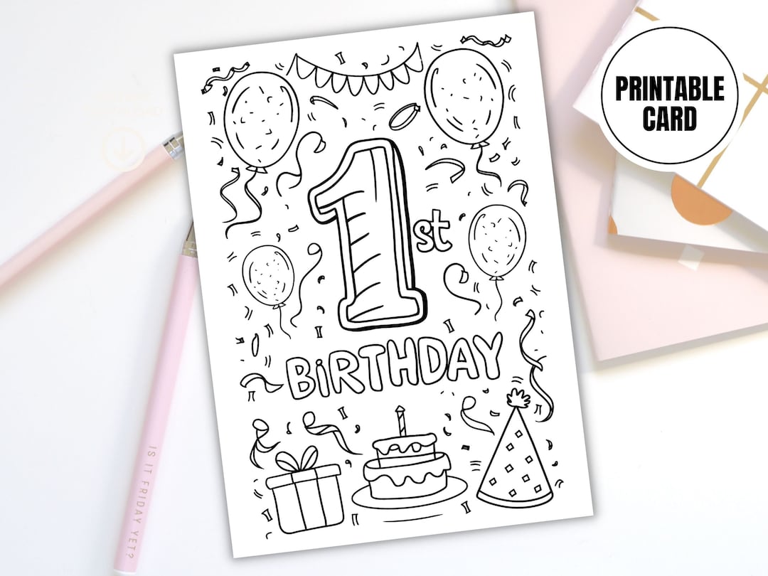 1st Birthday Printable Coloring Card | Digital Download | First ...