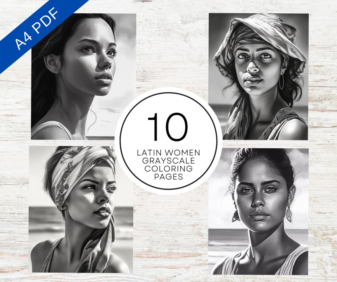 10 Grayscale Latin Women Coloring Pages for Adults | Digital Coloring ...