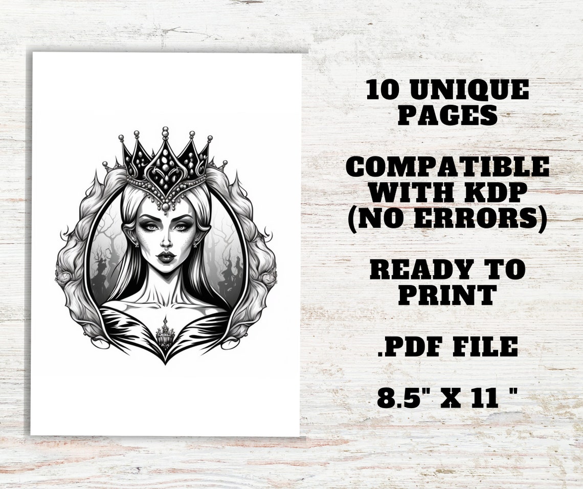 Evil Queen Coloring Pages Printable PDF 8.5x11 - Etsy