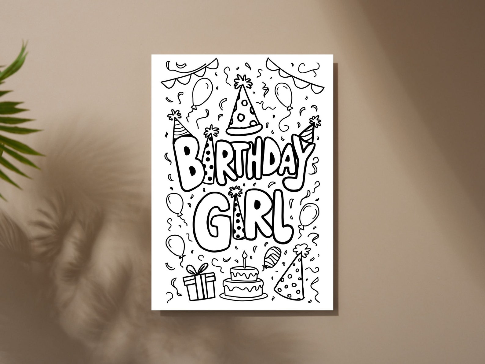 Birthday Girl Printable Coloring Card | Digital Download | DIY Birthday ...