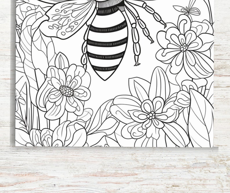 10 Bee & Flowers Coloring Pages Printable PDF A4 Spring Insects ...