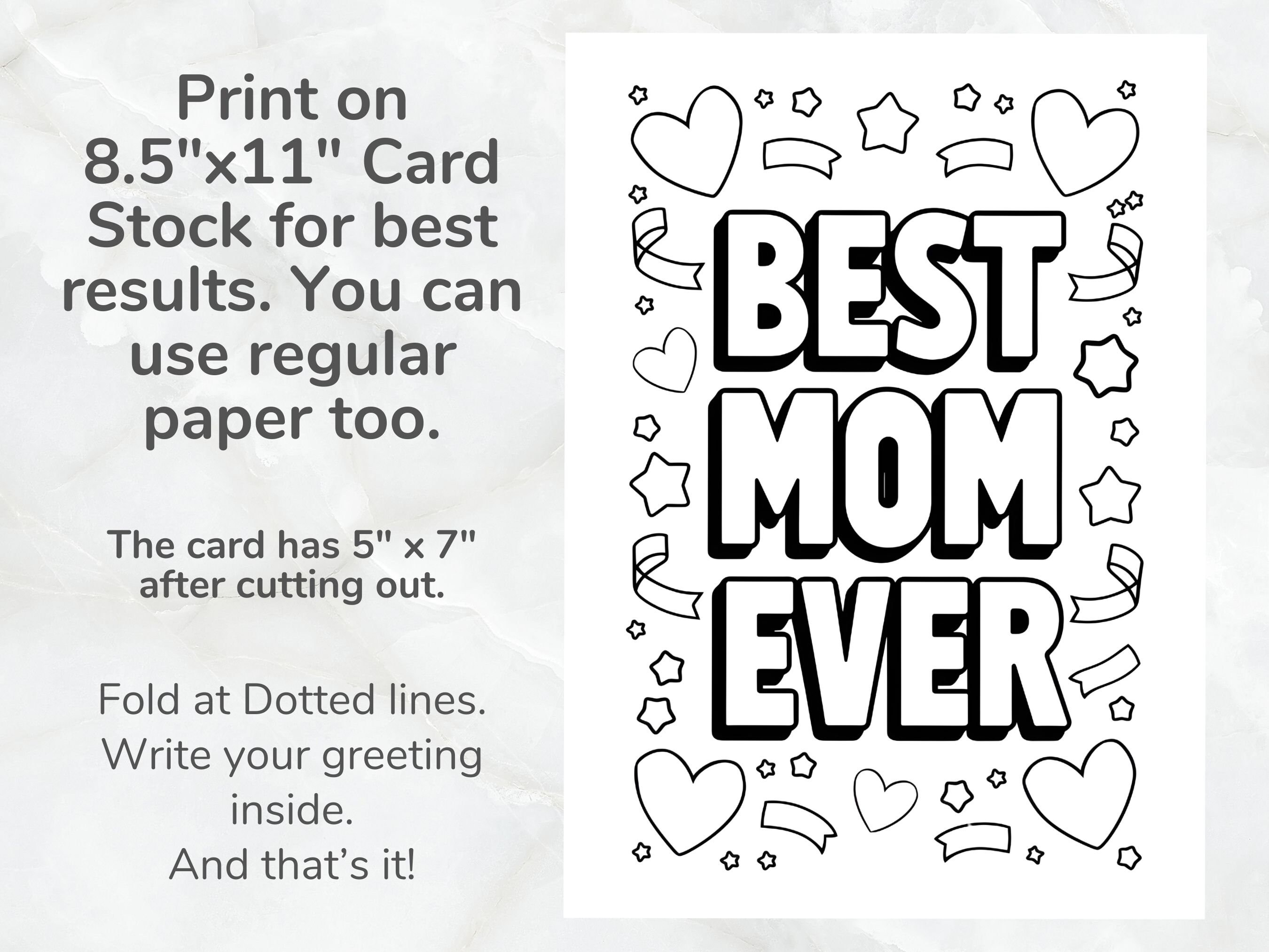 Best Mom Ever Printable Coloring Card - Digital Download Mother's Day ...