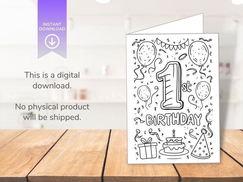 1st Birthday Printable Coloring Card | Digital Download | First ...