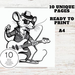 10 Cute Rats With Guitars Coloring Pages | Stress Relief & Relaxation ...