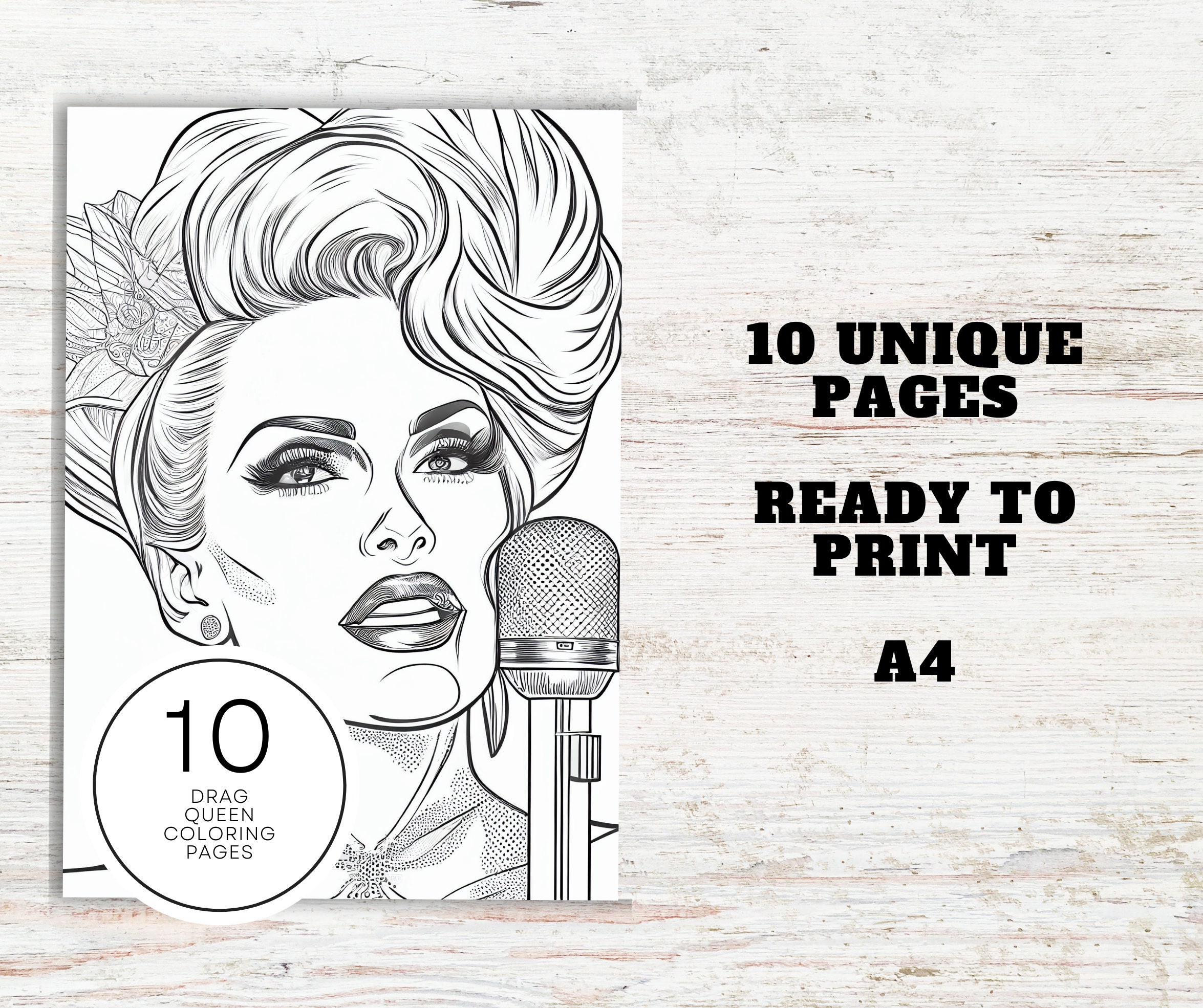 10 Beautiful Drag Queen Coloring Pages | Printable PDF 10 Pages A4 ...