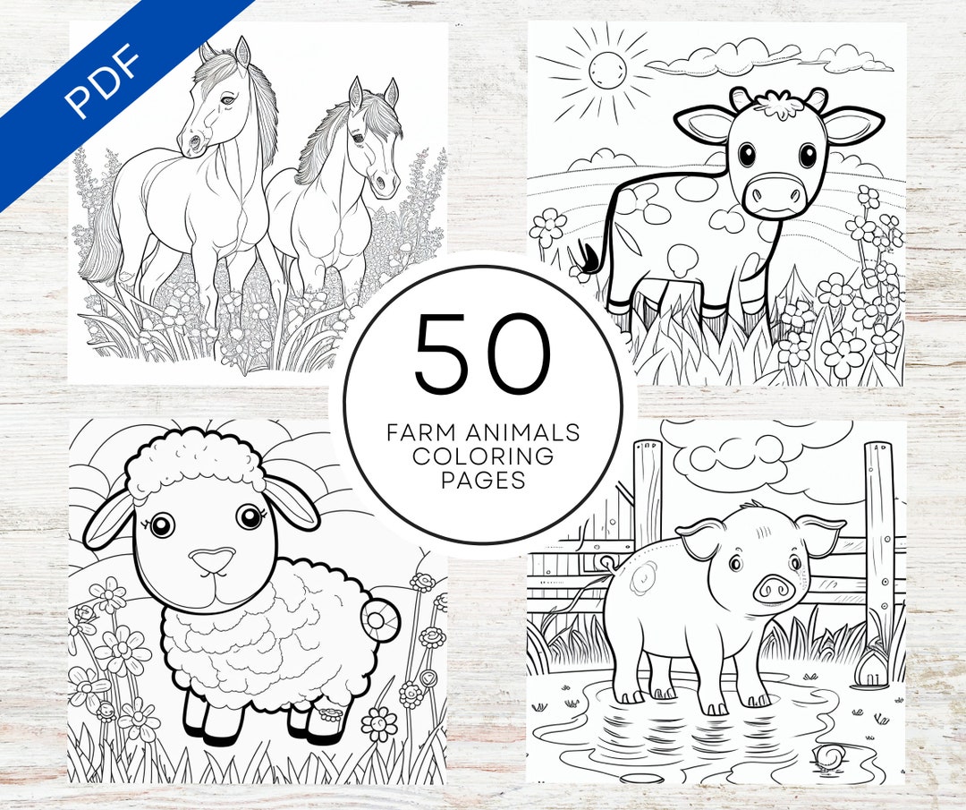 KDP Interior 50 Farm Animals Coloring Pages | 8.5" X 11" Printable PDF ...