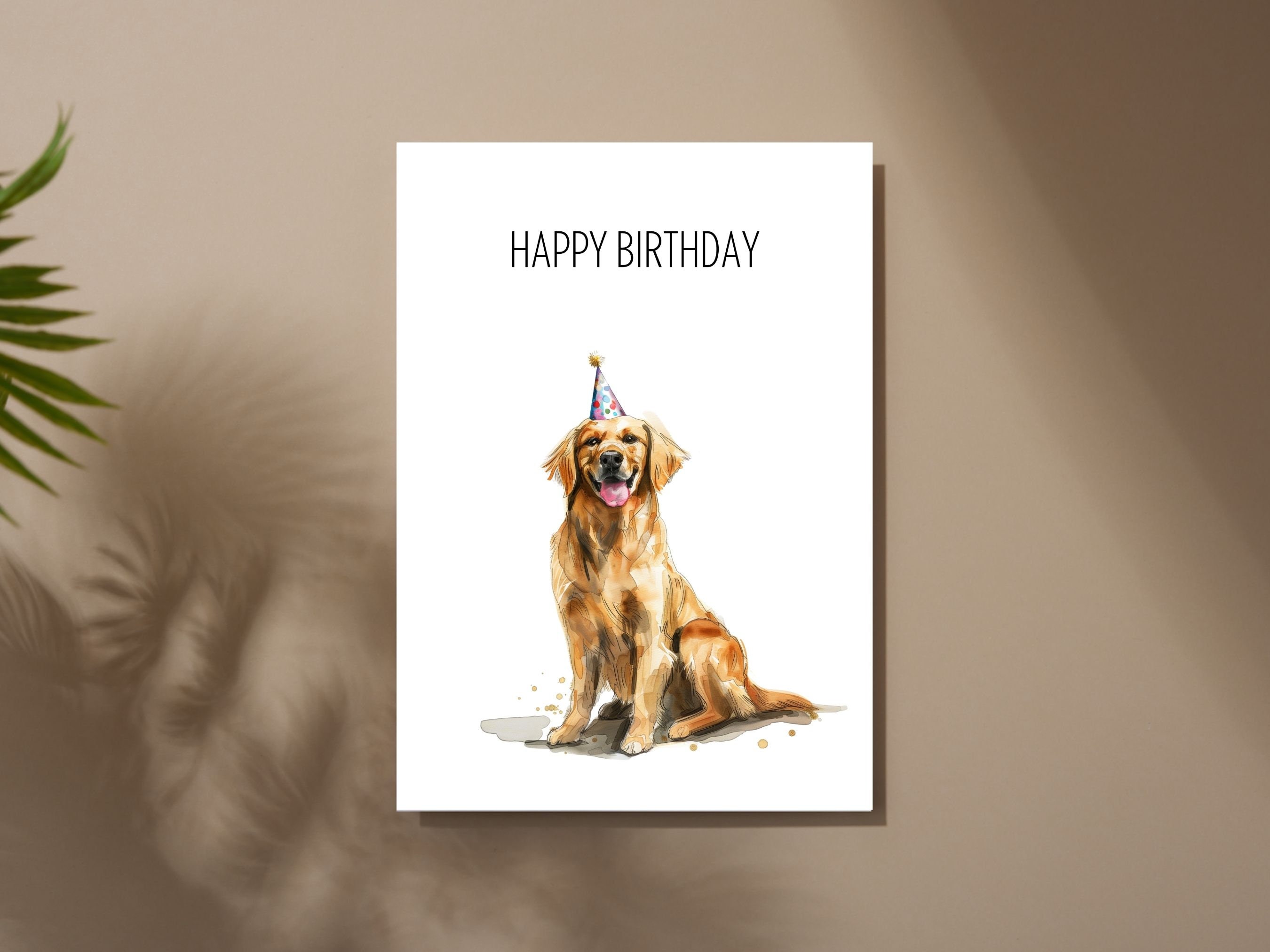 Golden Retriever Birthday Card, Cute Minimalist Printable Digital ...