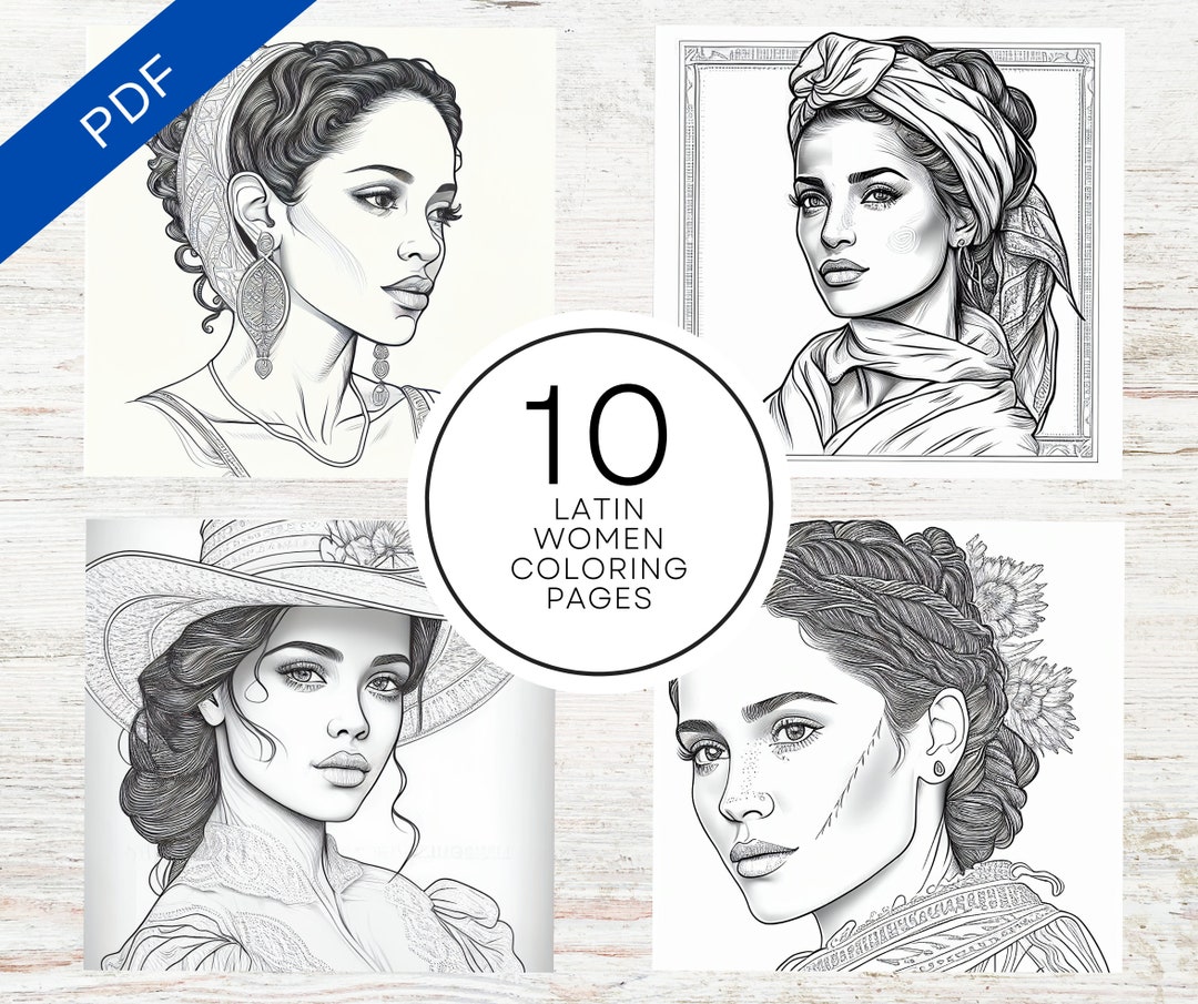 10 Beautiful Latin Women Coloring Pages | Printable PDF 10 Pages A4 ...
