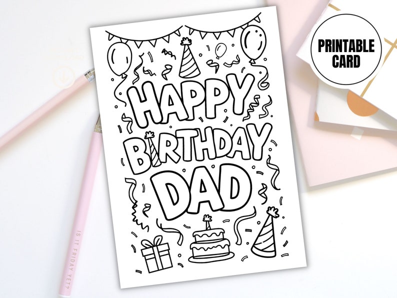 Happy Birthday Dad Printable Coloring Card | Digital Download | Fun DIY ...