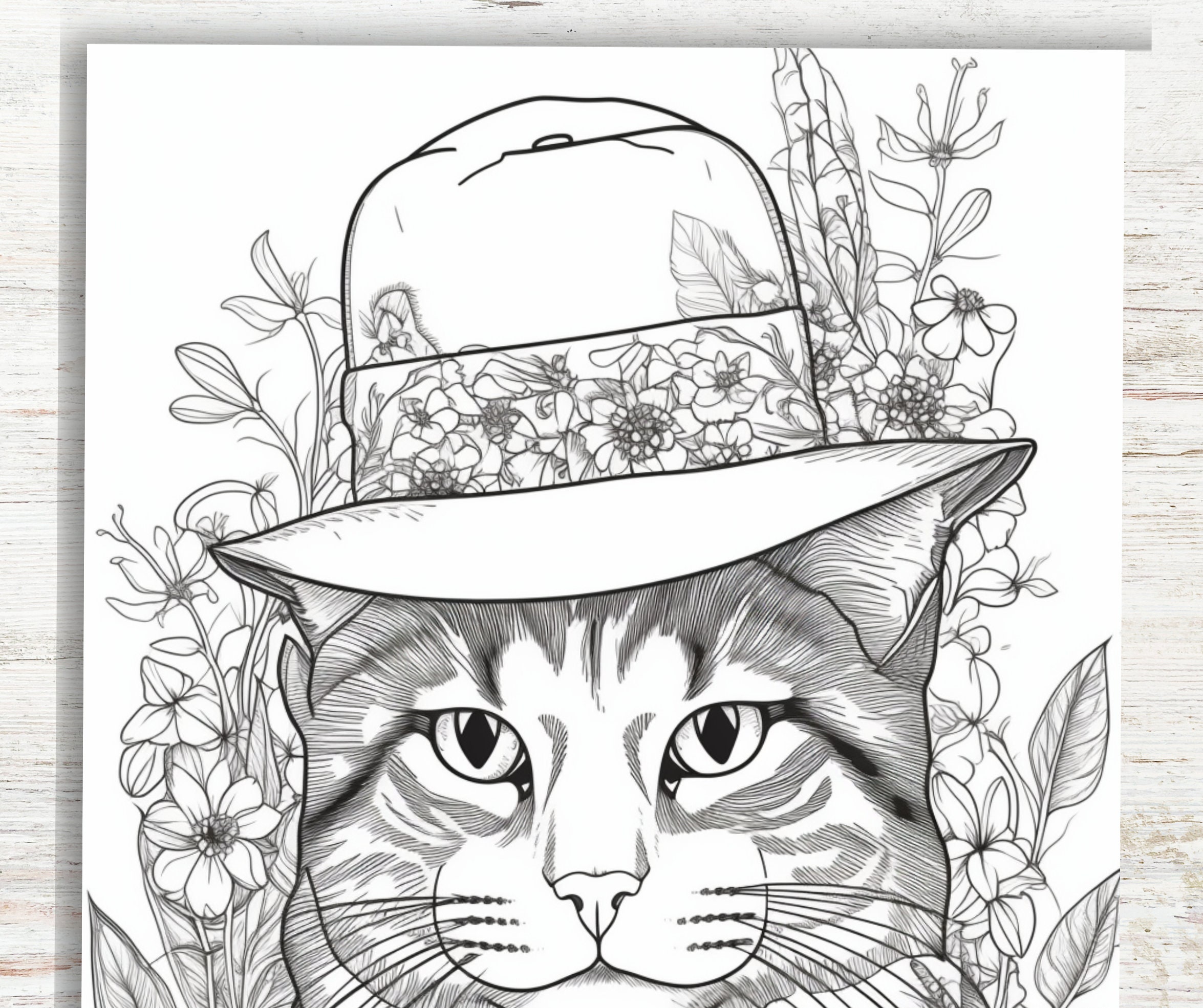 KDP Interior 50 Cats in Hats Coloring Pages | 8.5" X 11" Printable PDF ...