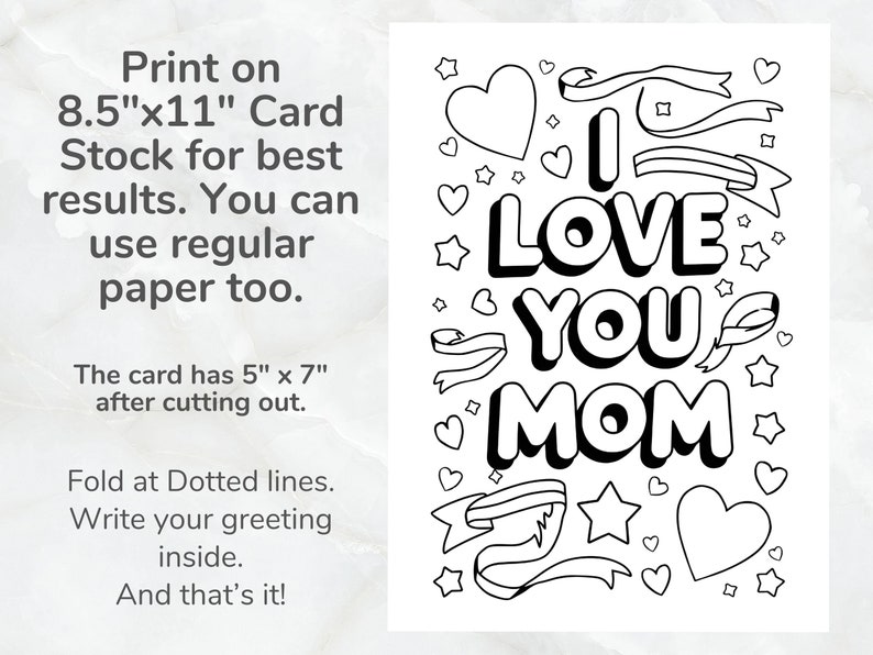 I Love You Mom Printable Coloring Card | Mother's Day Digital Download ...