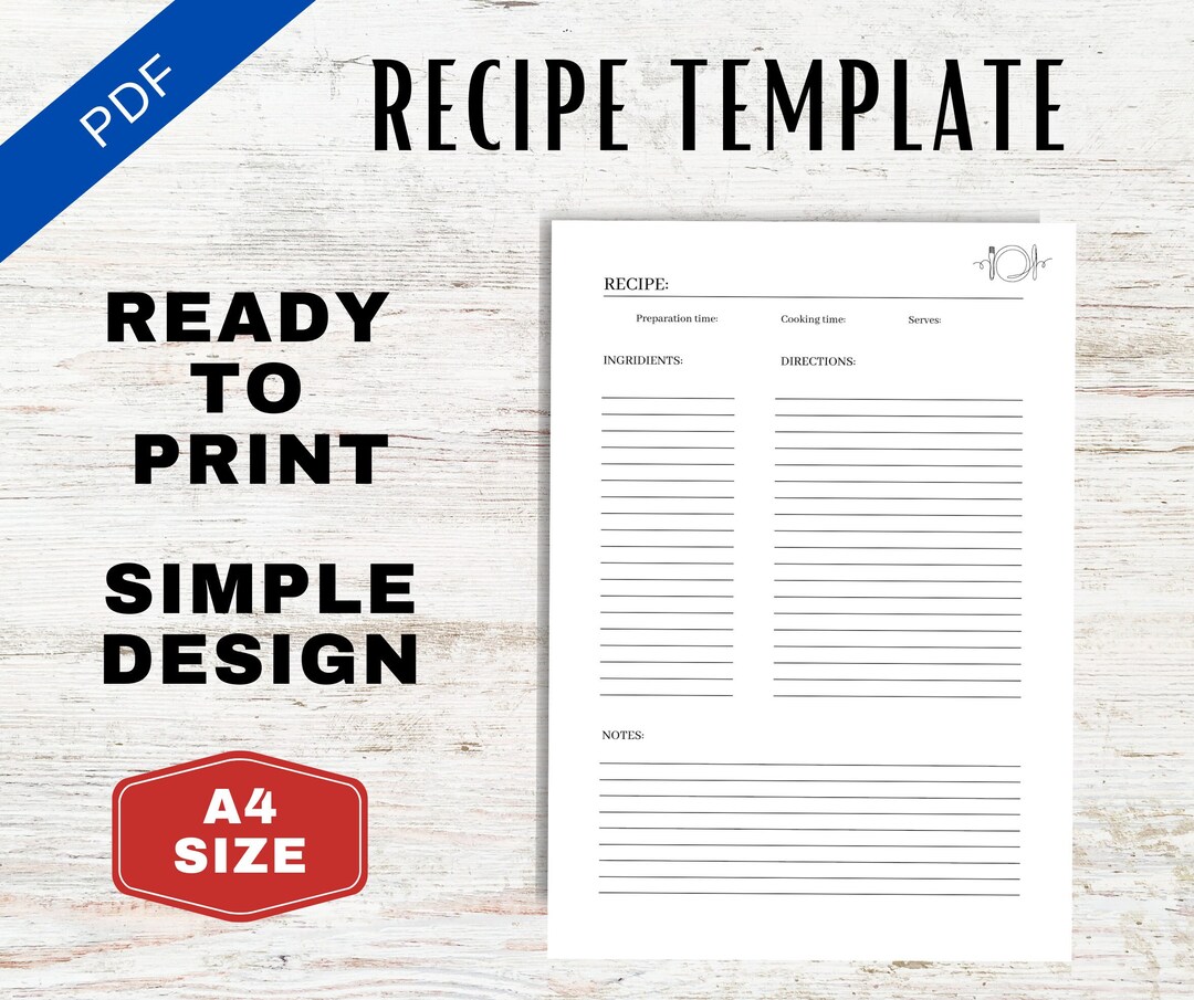 Blank Recipe Book Printable PDF | A4 | Family Cookbook Template | Clean ...