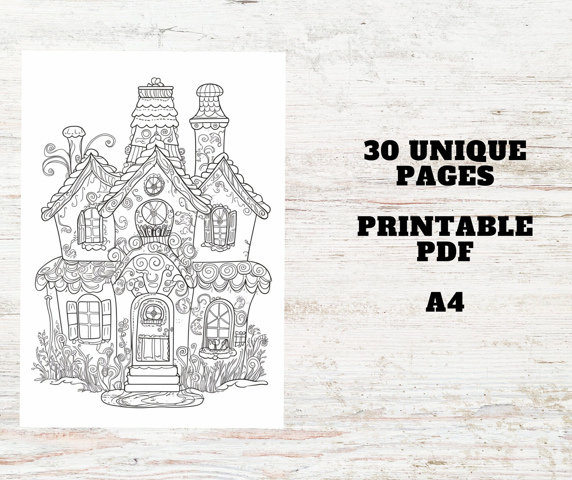 30 Gingerbread Houses Coloring Pages | Printable PDF 30 Pages A4 ...