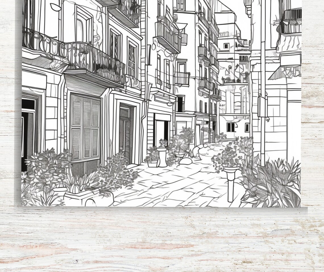 10 Barcelona Streets Coloring Pages | Printable PDF A4 | City Landscape ...