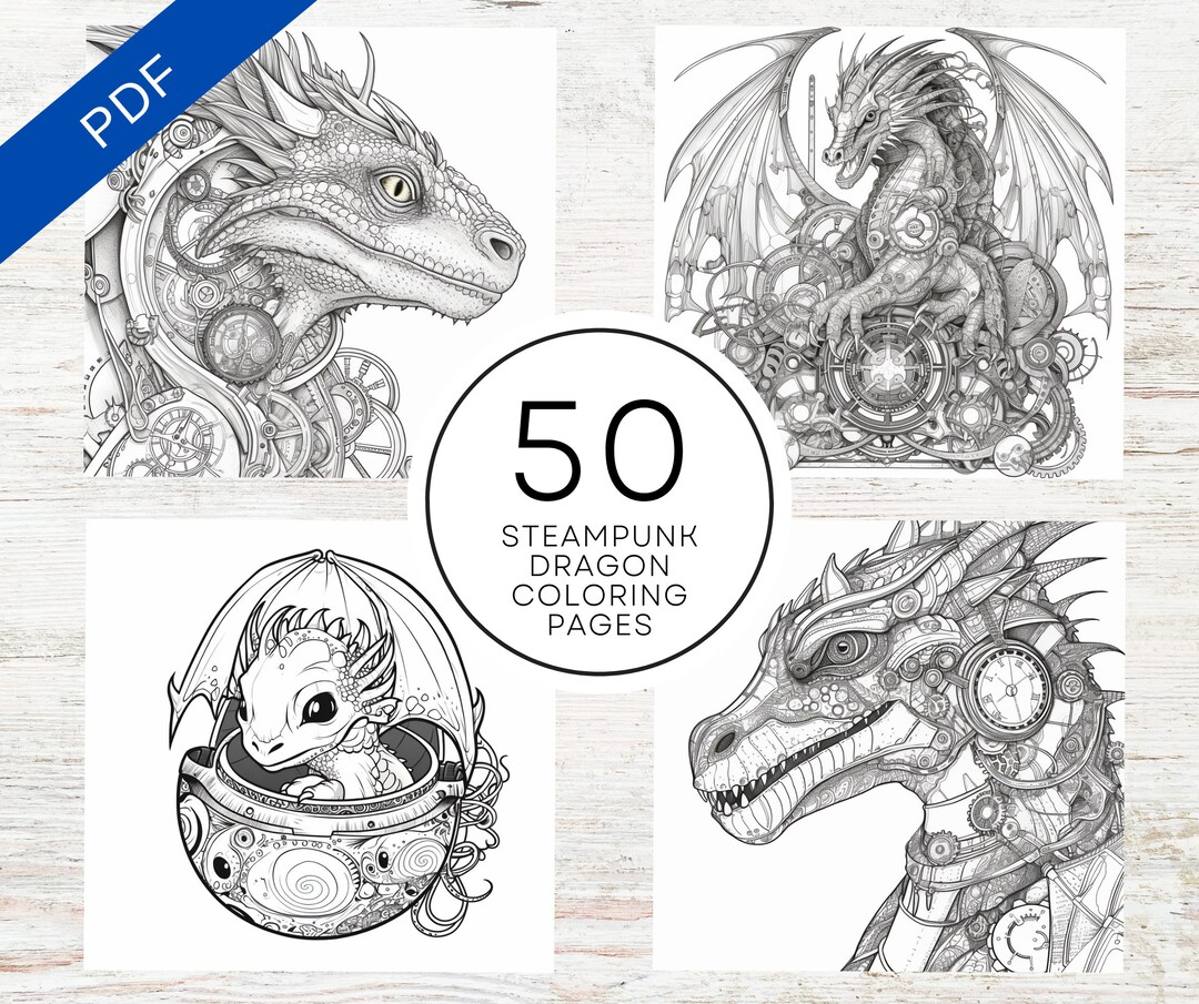KDP Interior 50 Steampunk Dragon Coloring Pages | 8.5" X 11" Printable ...