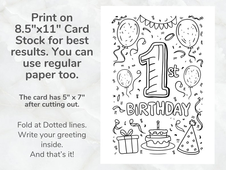 1st Birthday Printable Coloring Card | Digital Download | First ...