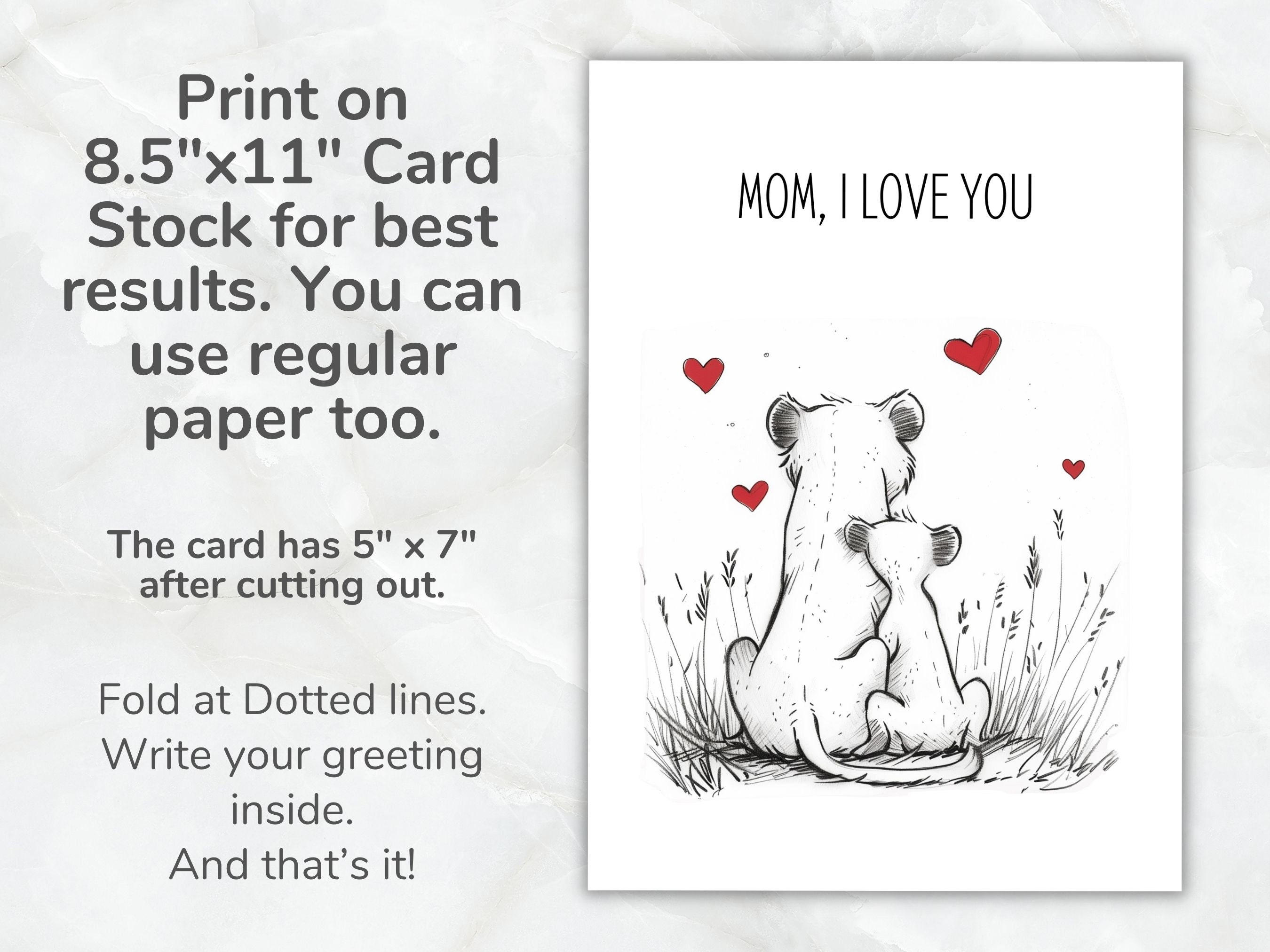 Digital Download - Cute Watercolor Mom I Love You Lions Printable Card ...