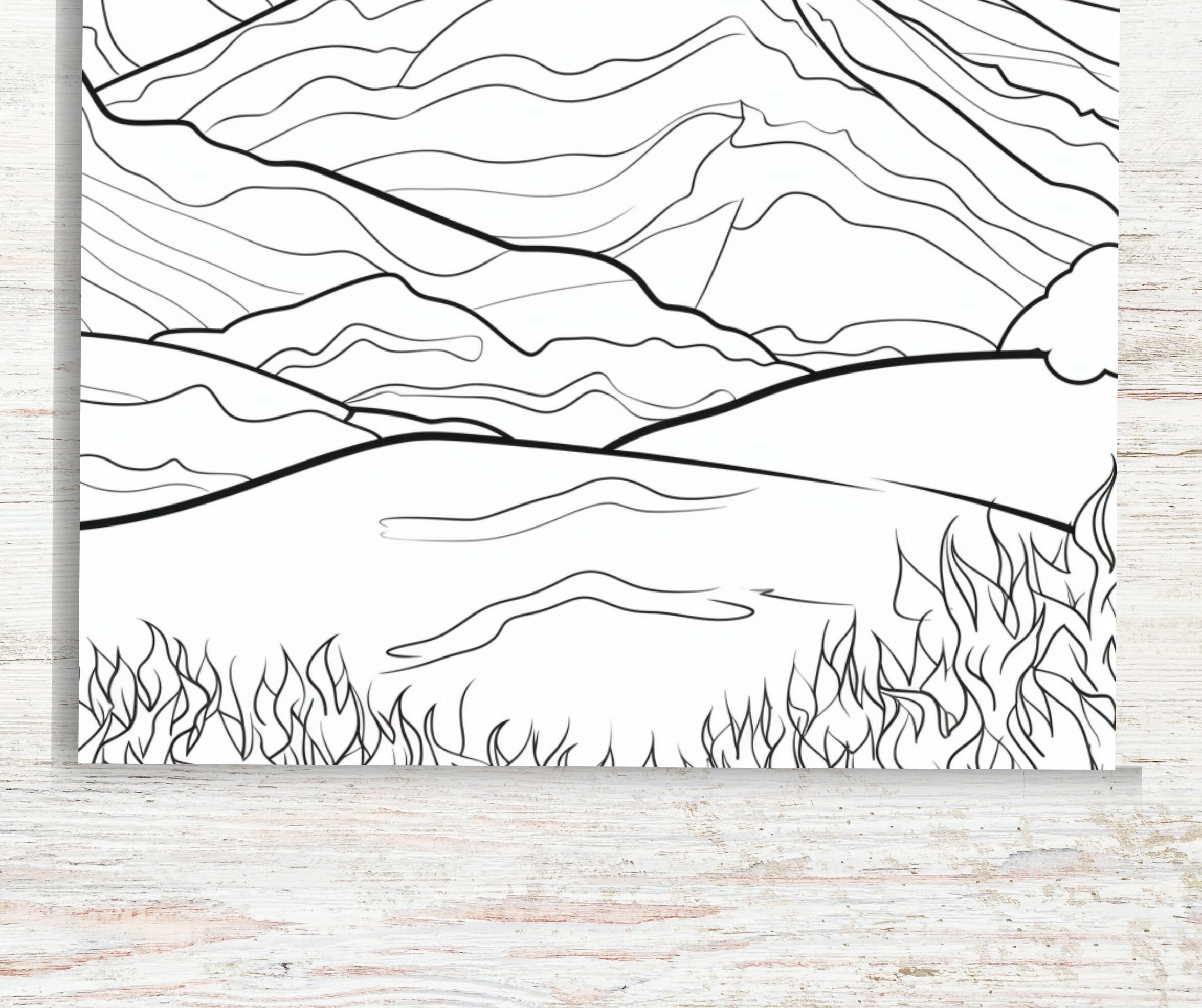 50 Mountains & Meadows Landscapes Coloring Pages | A4 Printable PDF ...