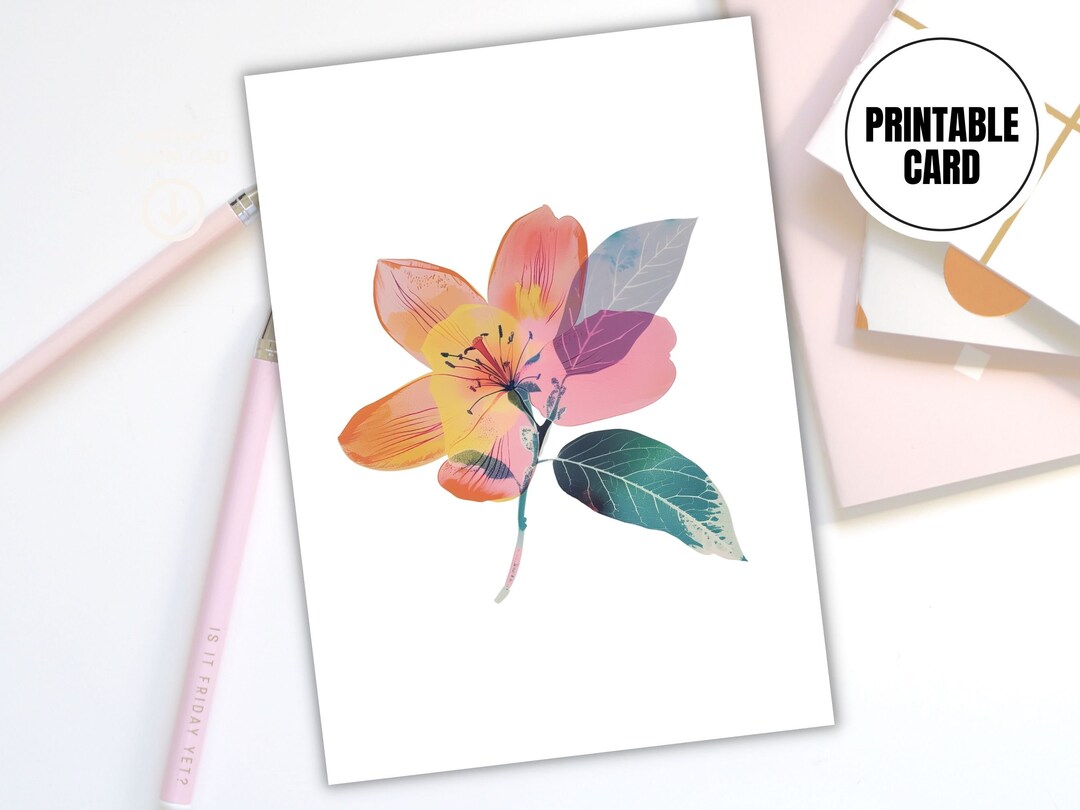 Digital Download Floral Greeting Card - Printable Pastel Watercolor ...