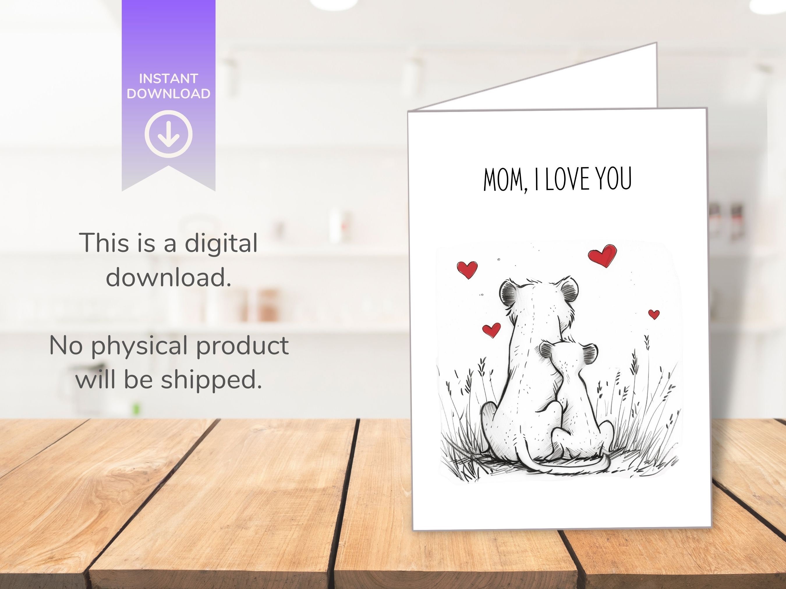 Digital Download - Cute Watercolor Mom I Love You Lions Printable Card ...