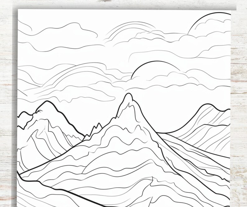 50 Mountains & Meadows Landscapes Coloring Pages | A4 Printable PDF ...