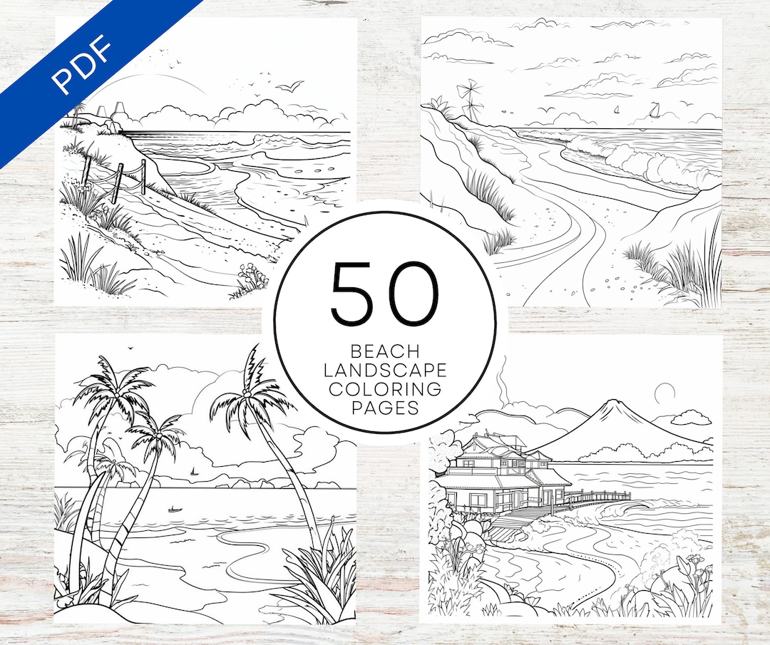 KDP Interior 50 Beach Landscape Coloring Pages | 8.5" X 11" Printable ...