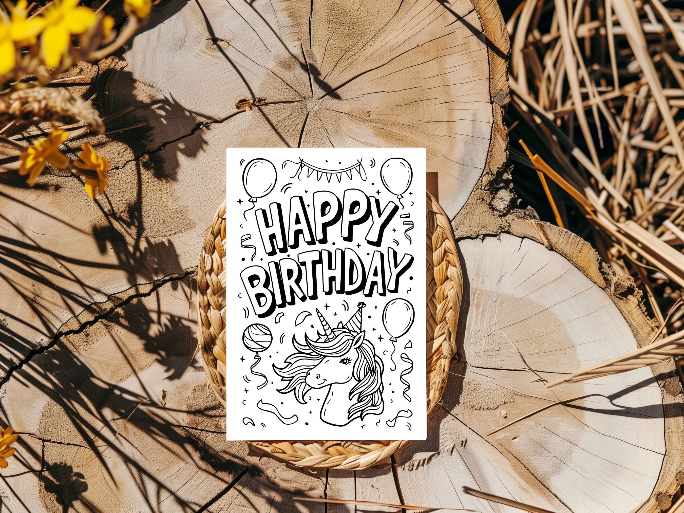 Happy Birthday Unicorn Coloring Card - Printable Digital Download ...