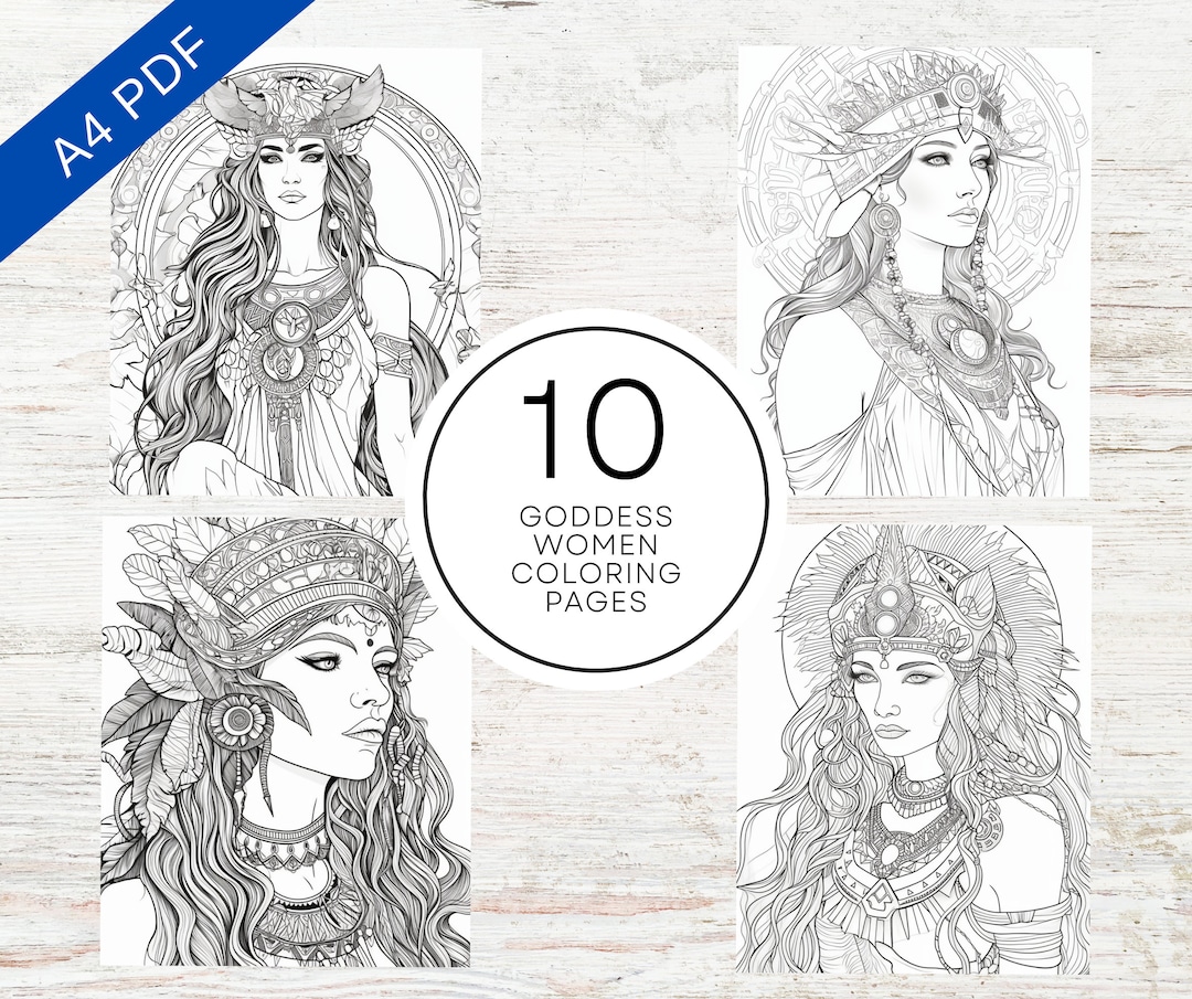 10 Ancient Goddess Women Coloring Pages | Printable PDF 10 Pages A4 ...
