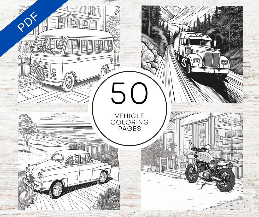 KDP Interior 50 Vehicle Coloring Pages | 8.5" X 11" Printable PDF ...