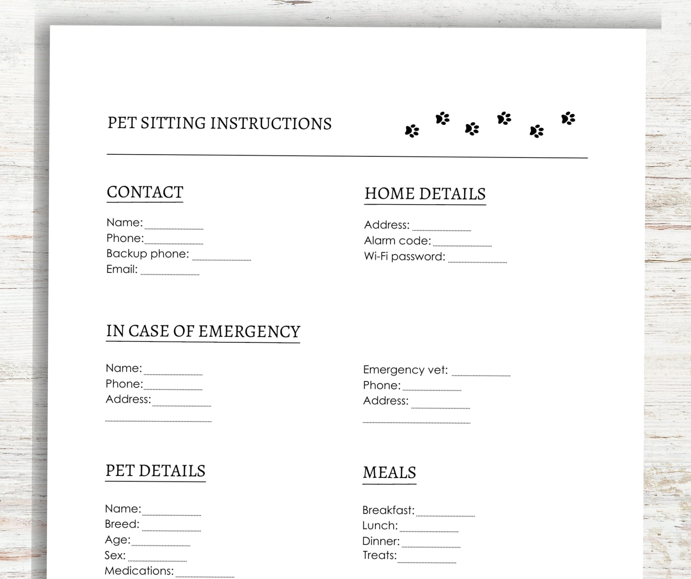 Simple Pet Sitter Instructions Printable PDF | A4 & 8.5x11 | Dog Cat ...