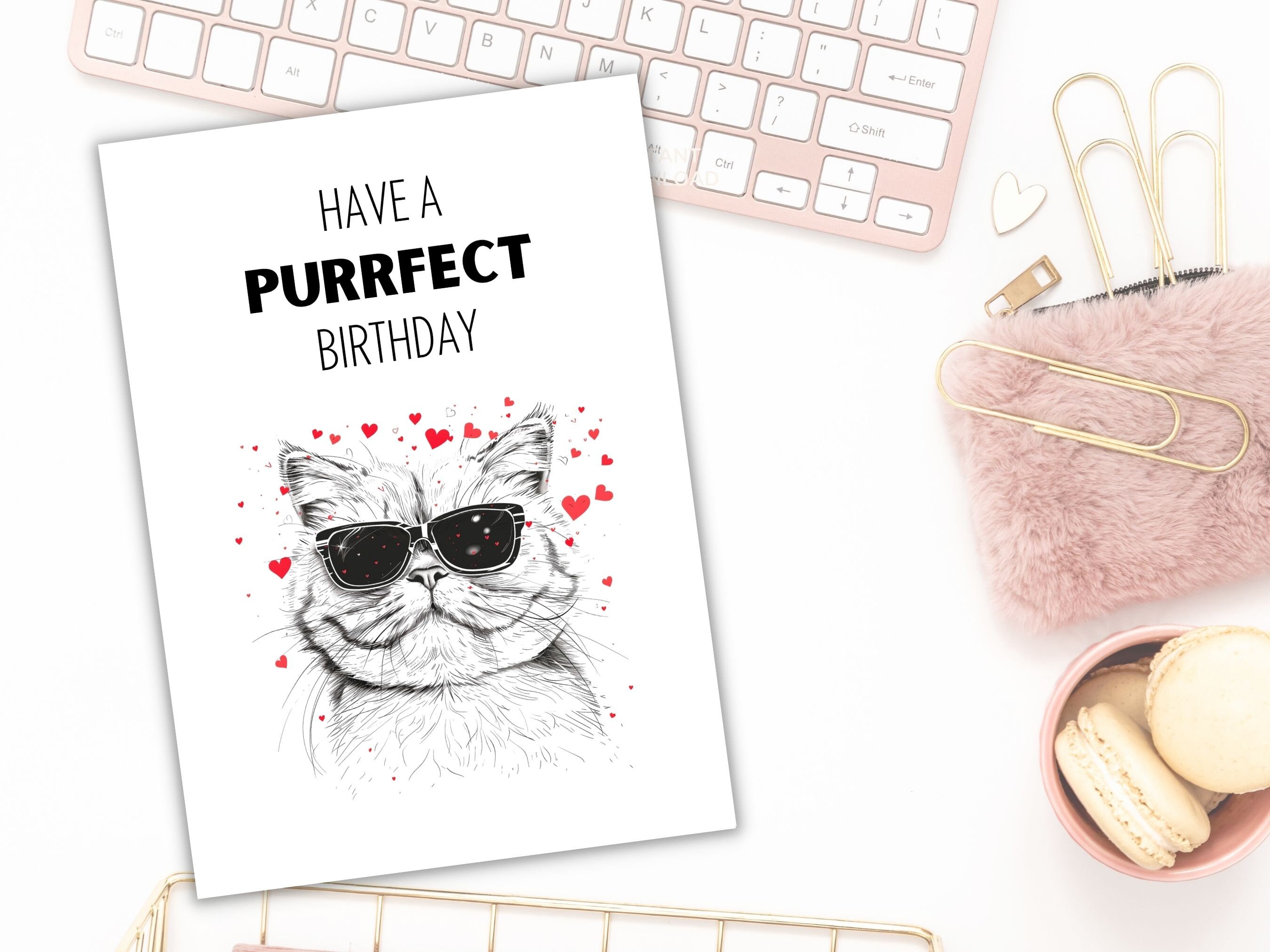 Printable Birthday Card Digital Download Have A Purrfect Birthday Non ...