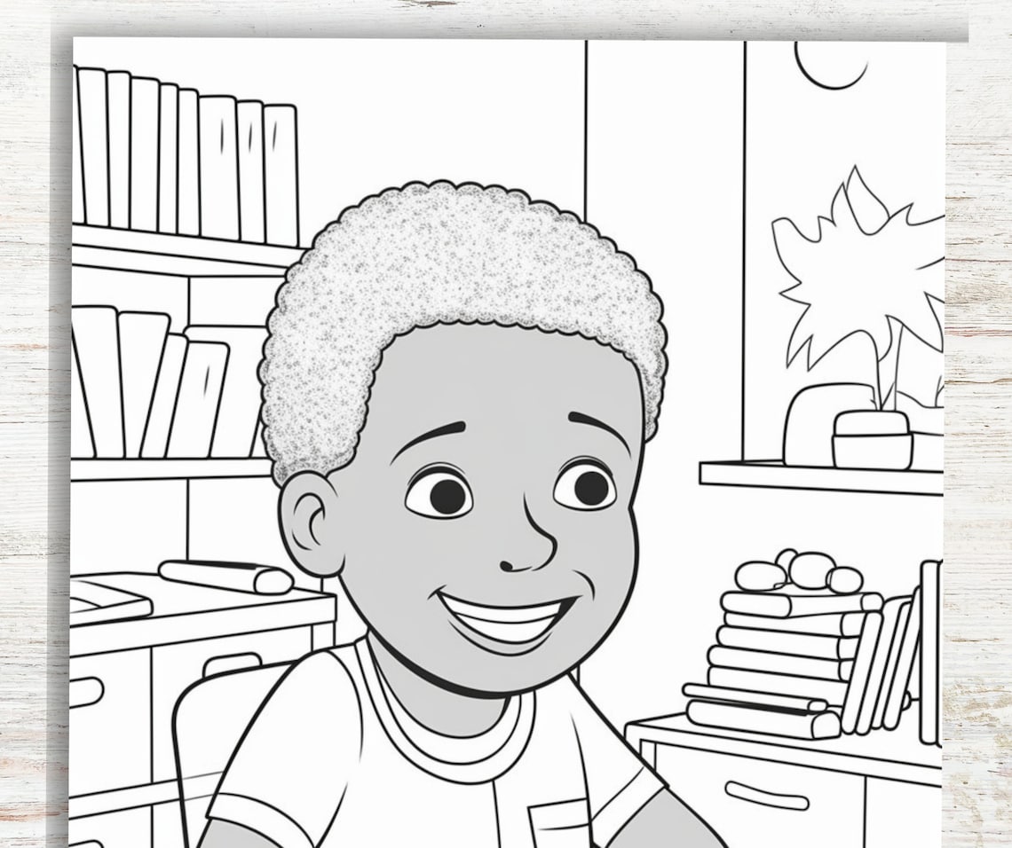 10 Black Boys at School Coloring Pages | Printable PDF A4 | Cute Kids ...