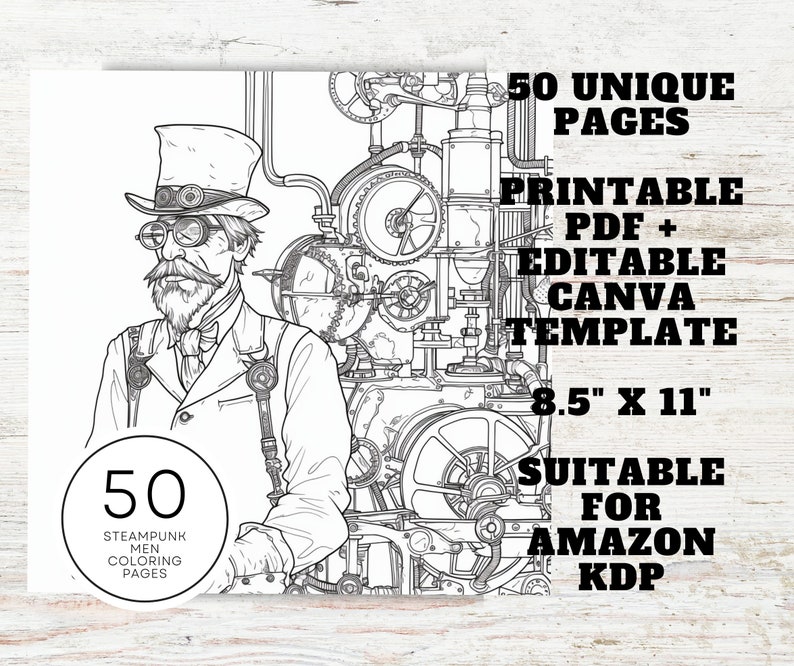 KDP Interior 50 Steampunk Men Coloring Pages for (Instant Download) - Etsy