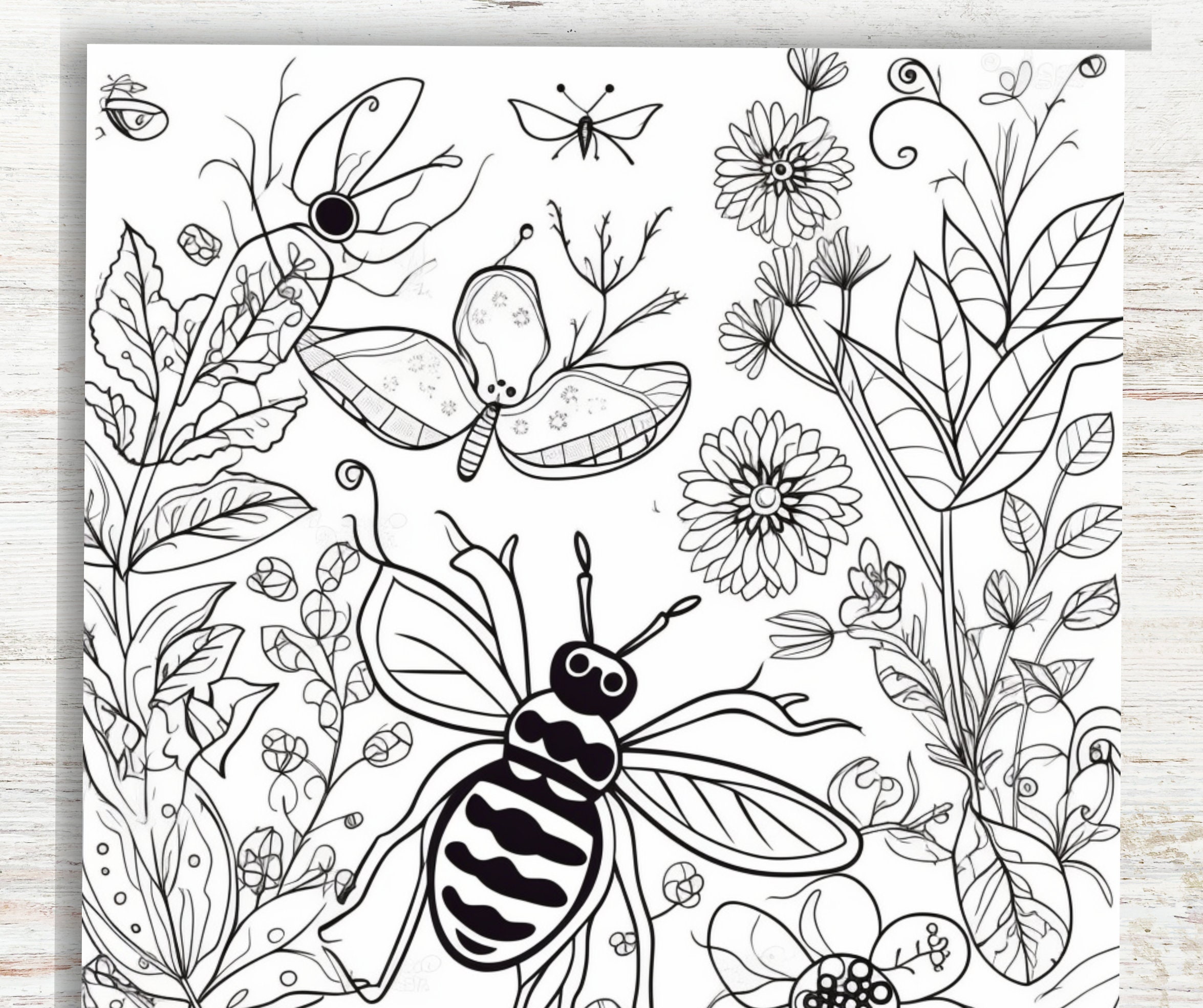 10 Bugs & Flowers Coloring Pages | Printable PDF A4 | Spring Insects ...