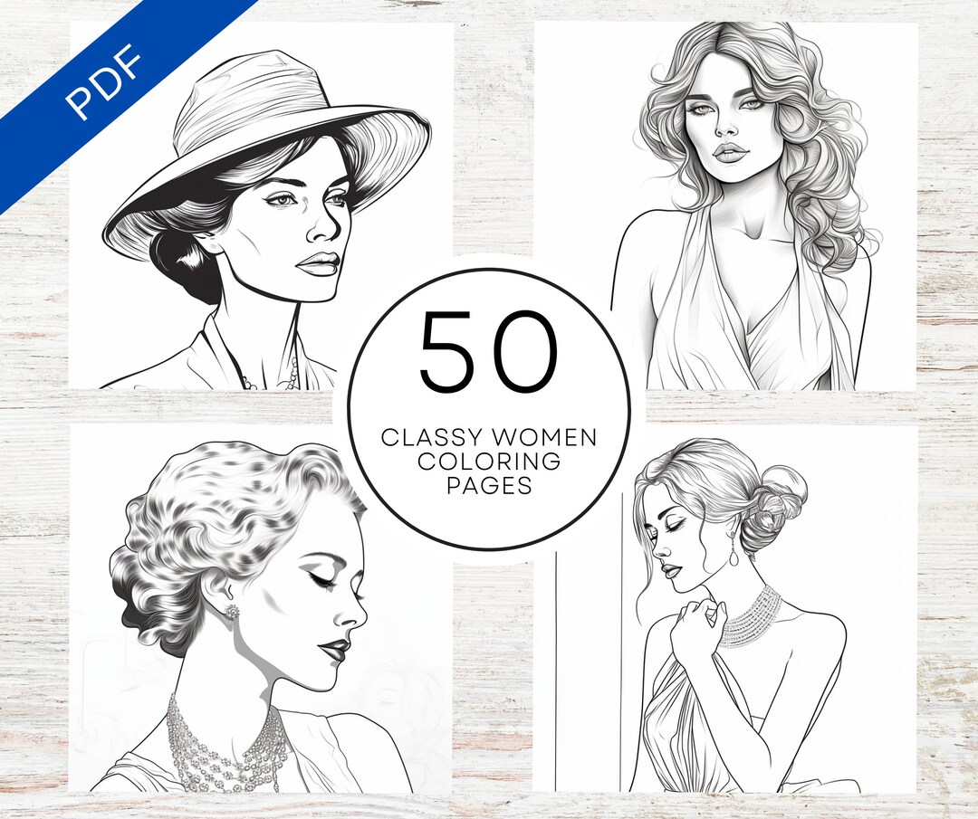 KDP Interior 50 Classy Women Portraits Coloring Pages | 8.5" X 11" PDF ...