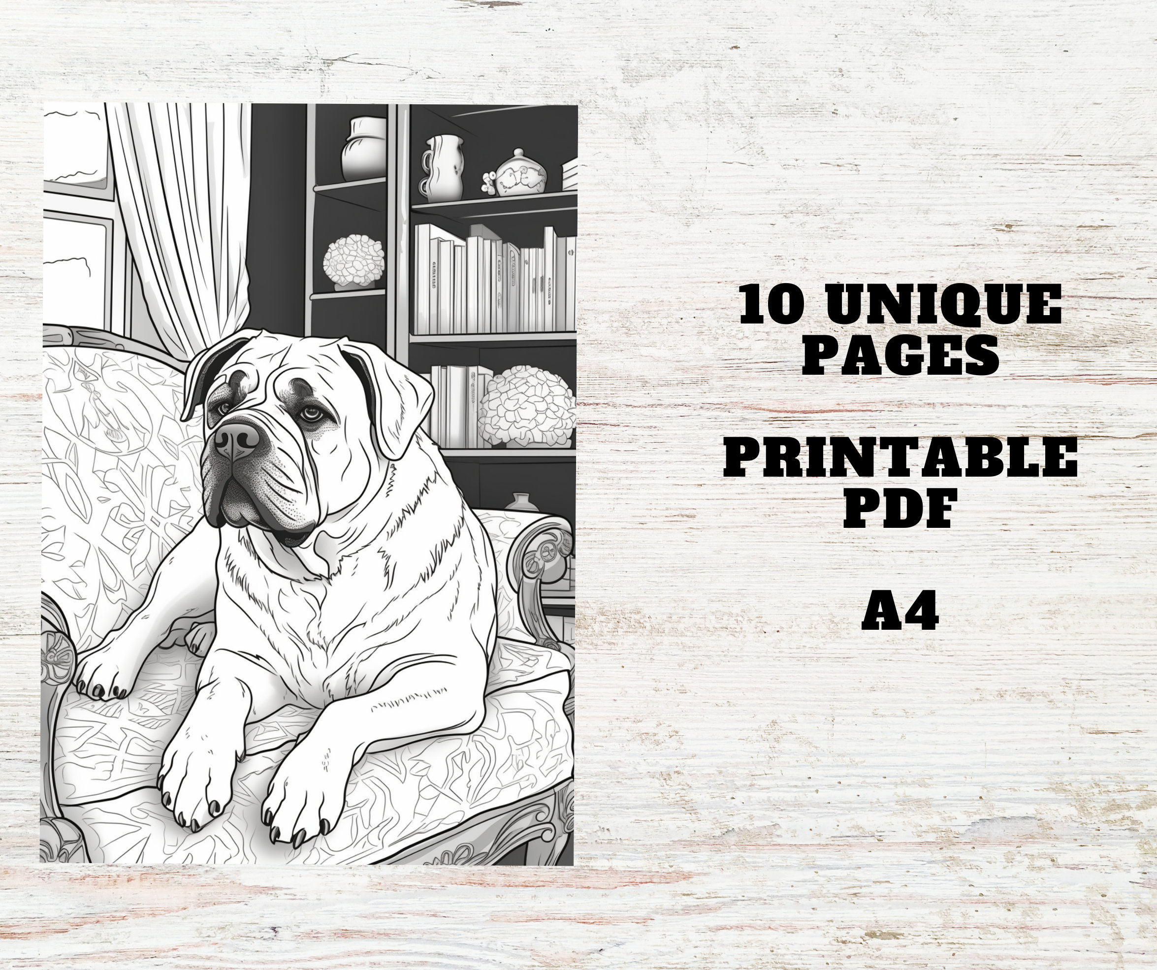 10 Bullmastiff Dogs Coloring Pages A4 Printable PDF Cute Dog Coloring ...