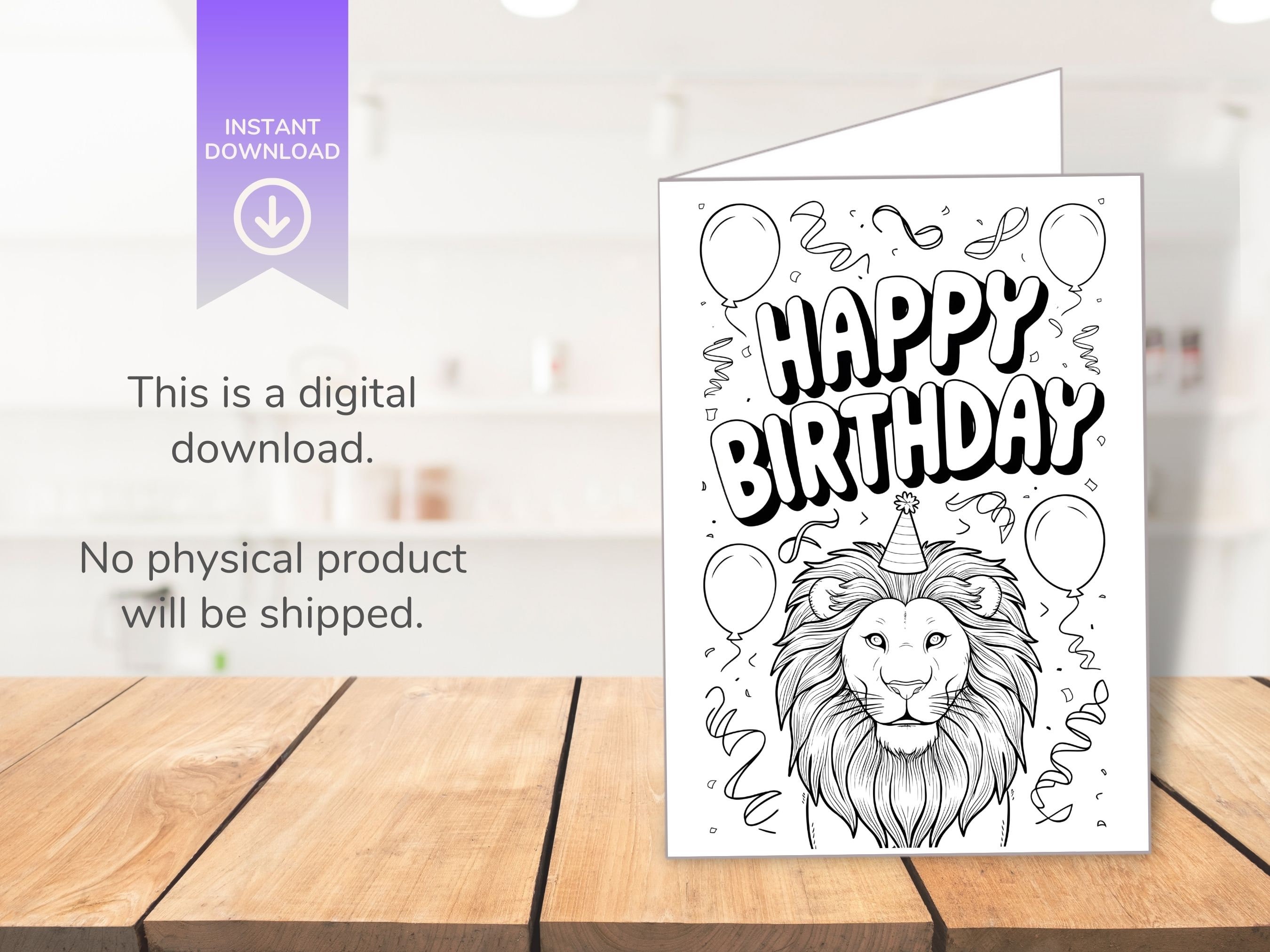 Happy Birthday Lion Printable Coloring Card | Cute Animal Digital ...
