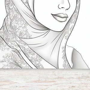 10 Muslim Women Coloring Pages | Printable PDF 10 Pages A4 | Grayscale ...