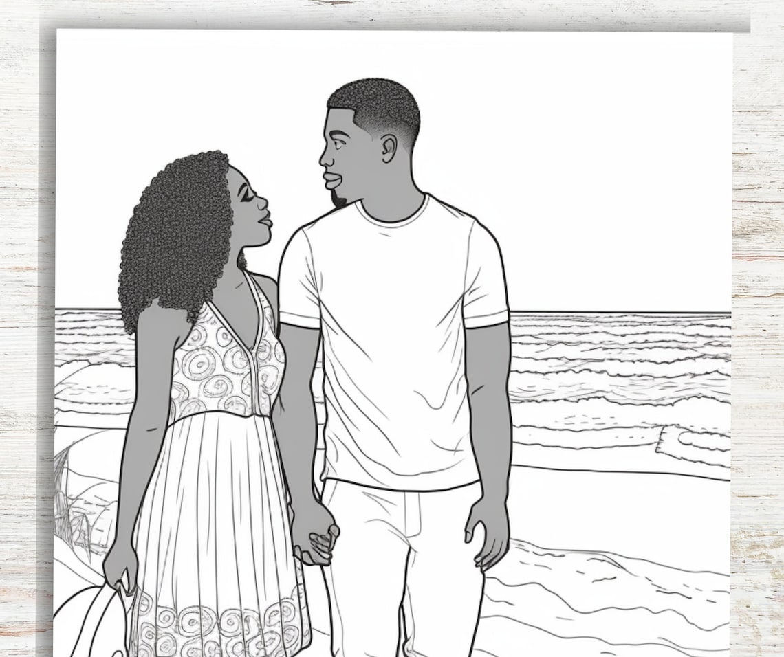 10 Black Couples in Love Coloring Pages Vol.2 Printable PDF A4 Adult ...