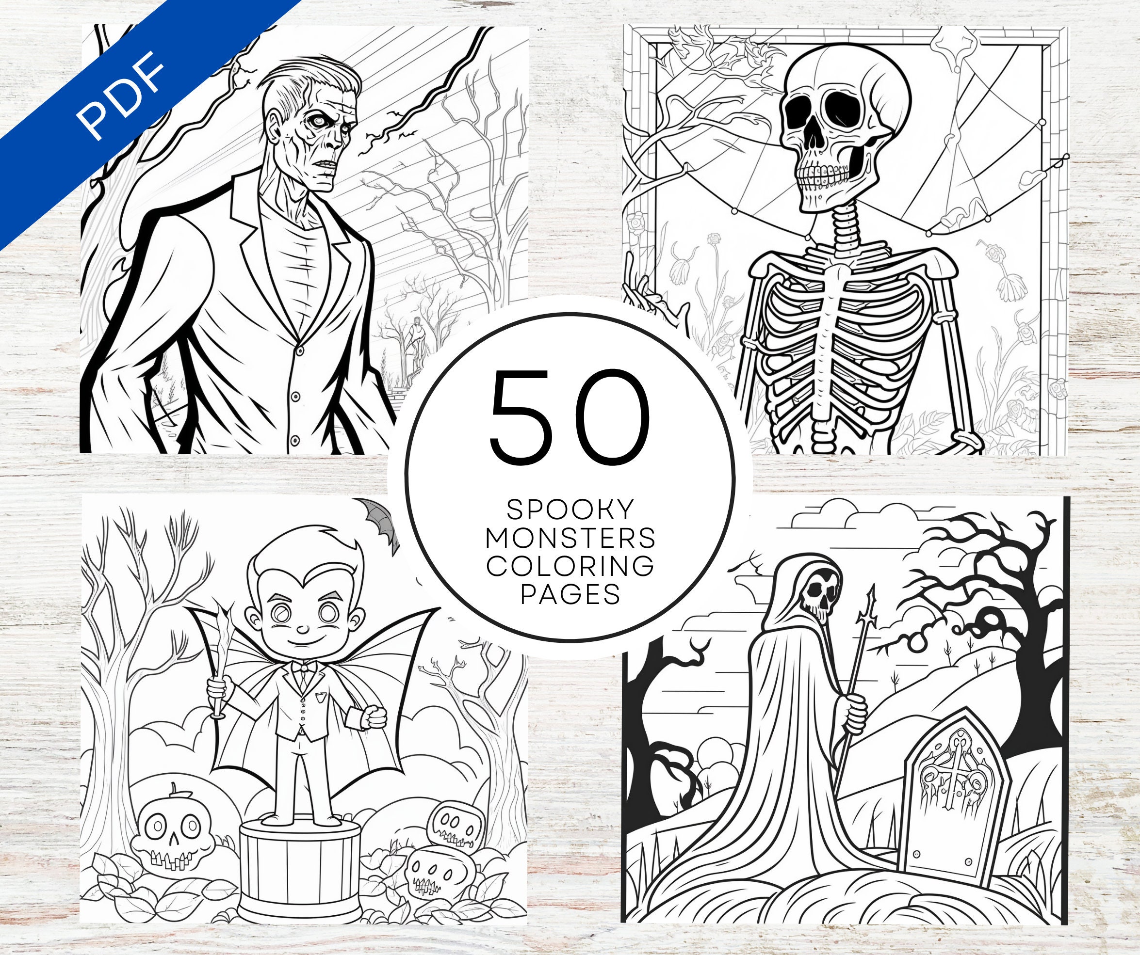KDP Interior 50 Spooky Monster Coloring Pages 8.5 X 11 Canva Template ...