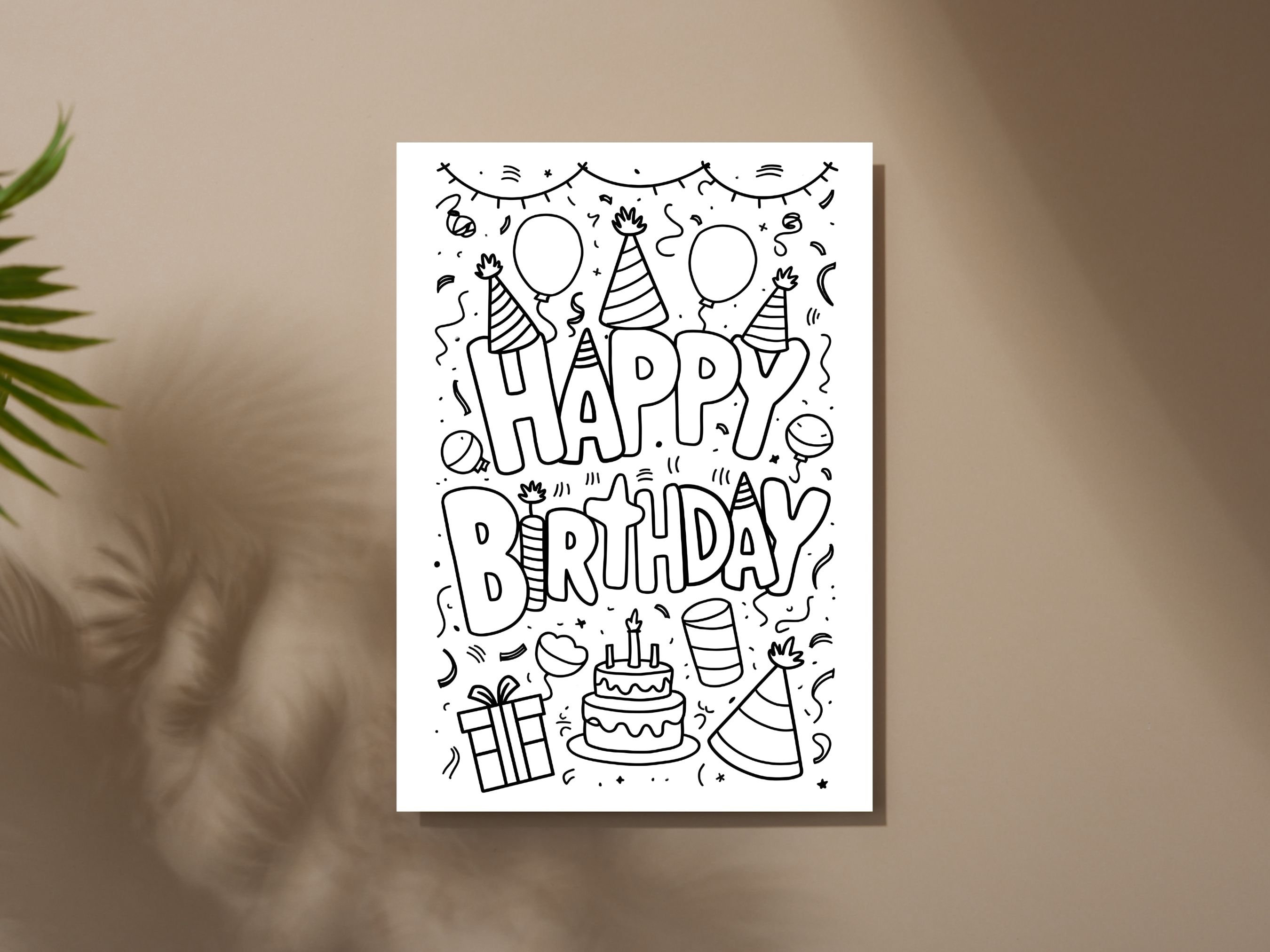 Happy Birthday Printable Coloring Card | Digital Download Birthday Card ...