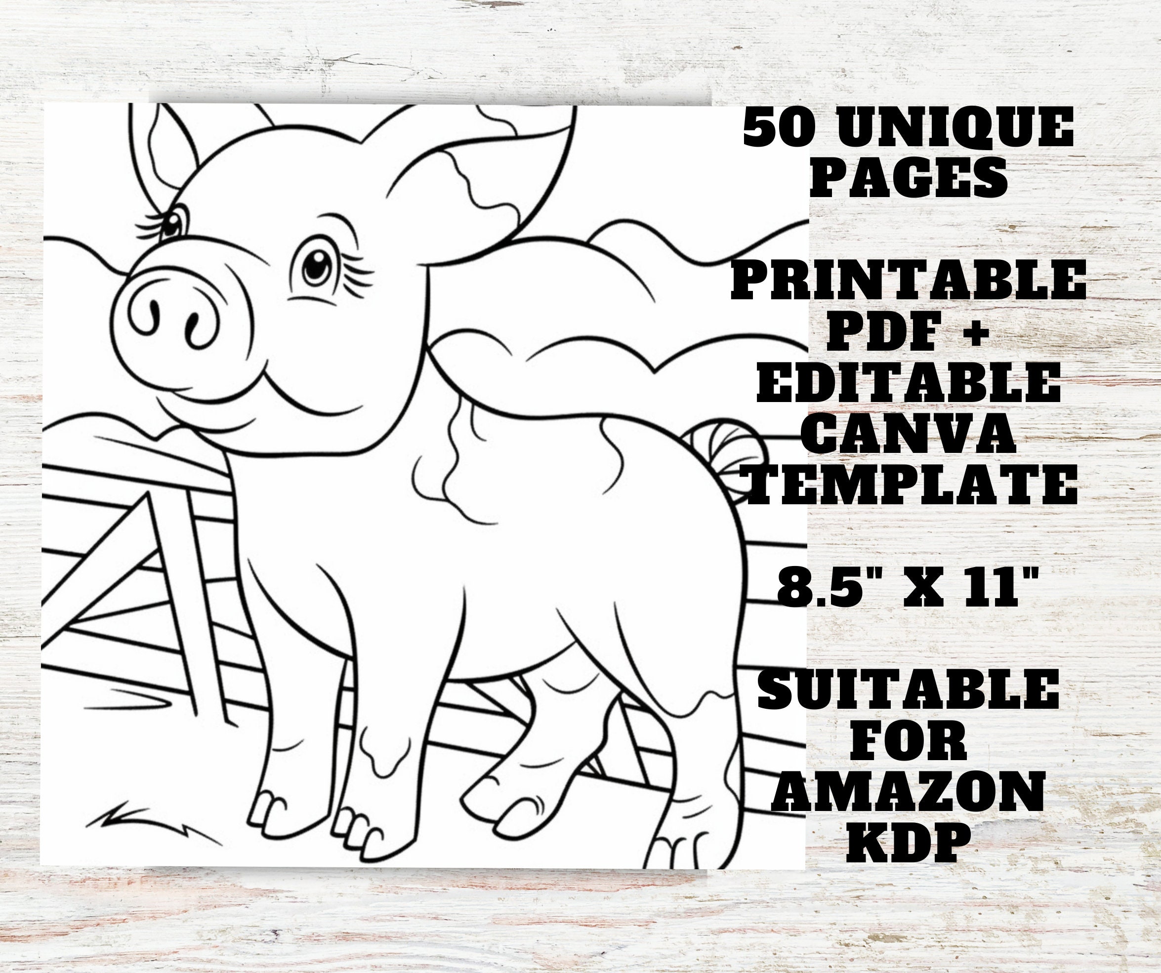 KDP Interior 50 Baby Pigs Coloring Pages 8.5 X 11 Printable PDF Canva ...