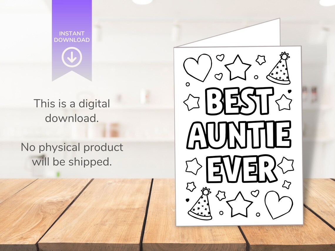 Best Auntie Ever Coloring Card - Instant Download Printable Digital ...