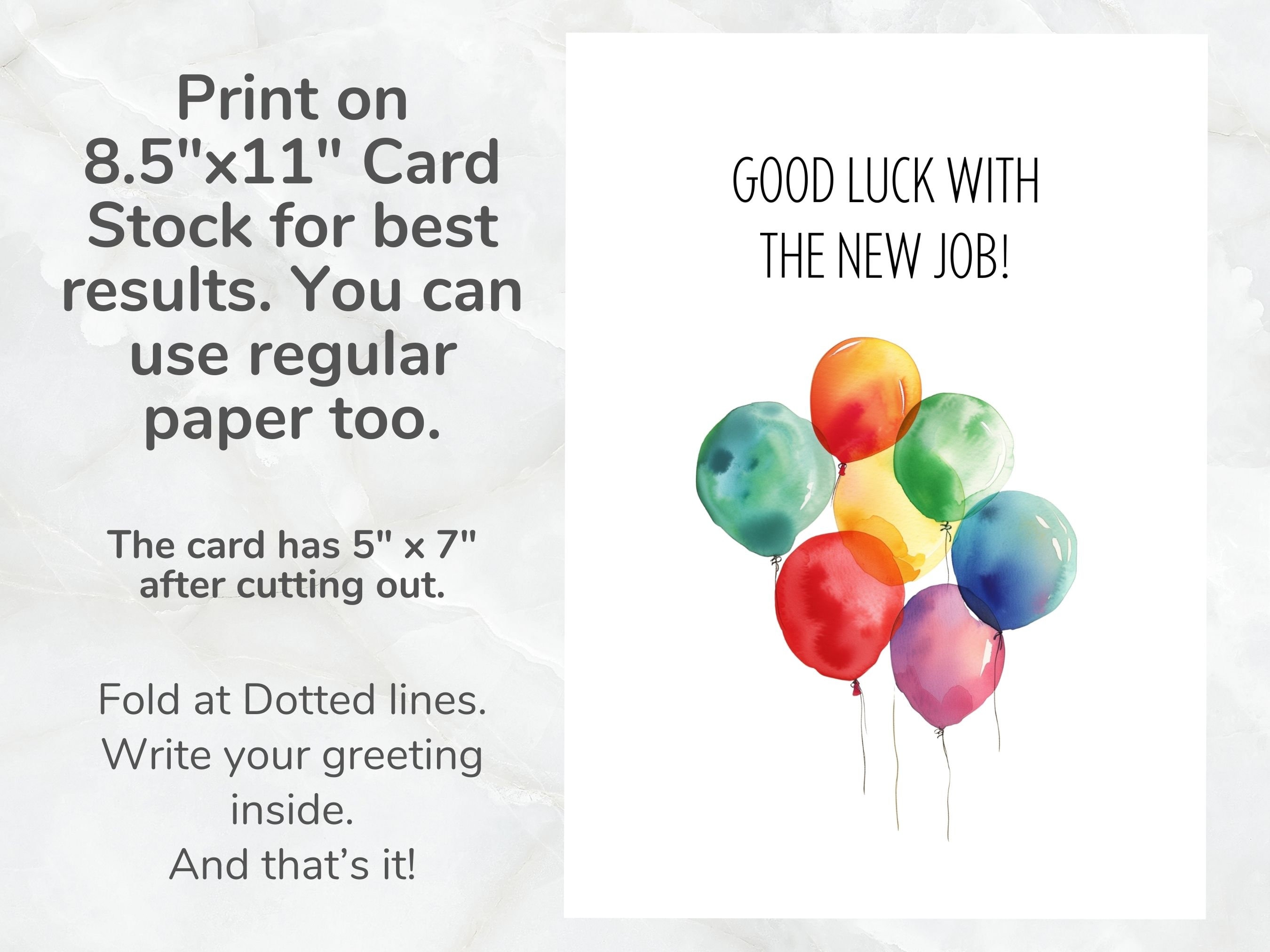 Digital Download Good Luck New Job Card Printable Watercolor Balloons ...