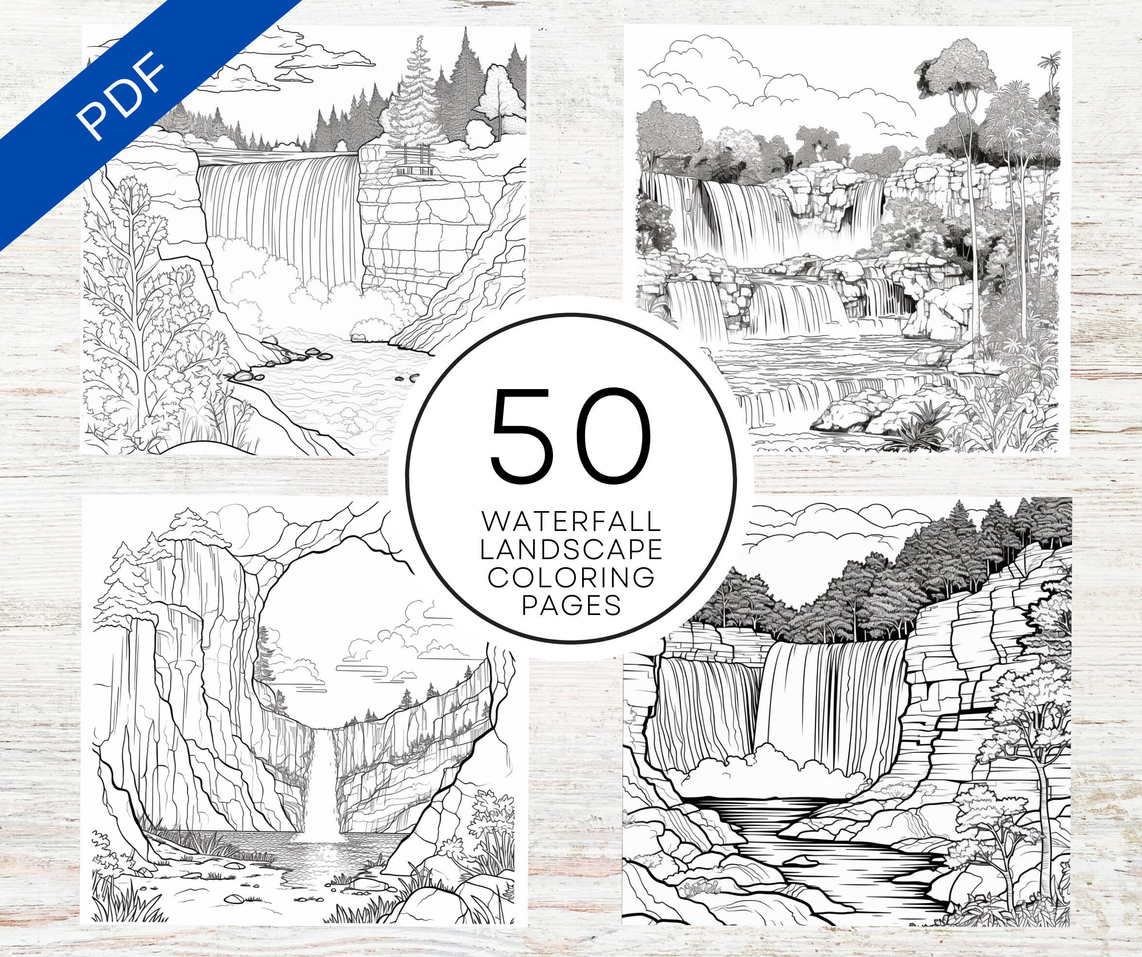 KDP Interior 50 Waterfall Landscape Coloring Pages | 8.5" X 11 ...