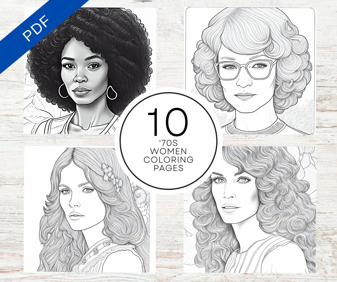Beautiful 70s Style Women Faces Coloring Pages 1970s Colouring Sheets ...