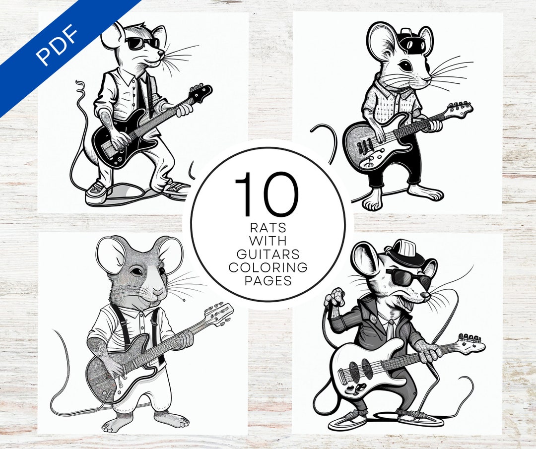 10 Cute Rats With Guitars Coloring Pages | Stress Relief & Relaxation ...