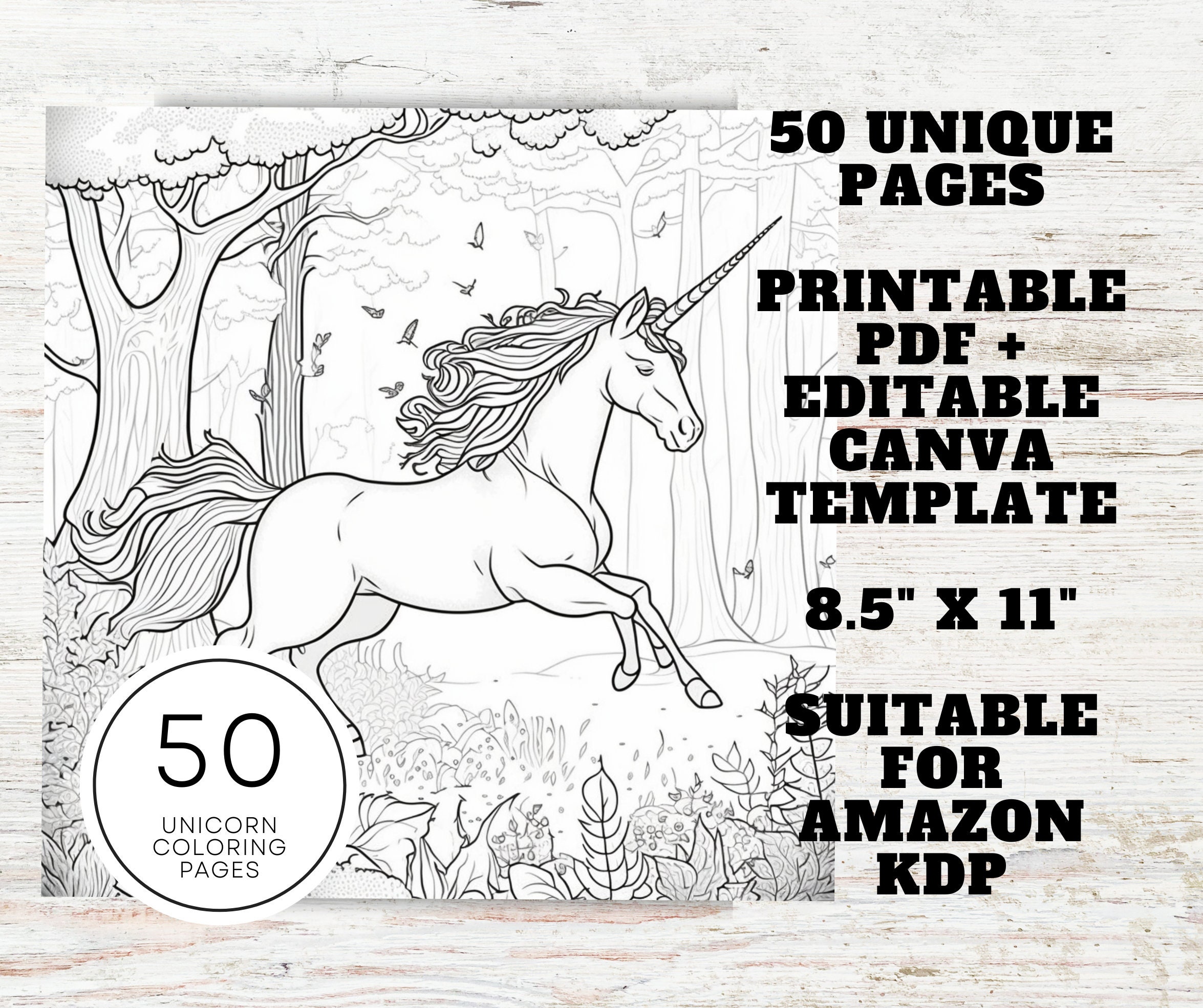 KDP Interior 50 Unicorn Coloring Pages for Teens & Adults - Etsy