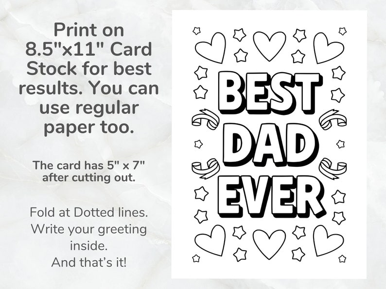 Best Dad Ever Printable Coloring Card | Digital Download Father's Day ...