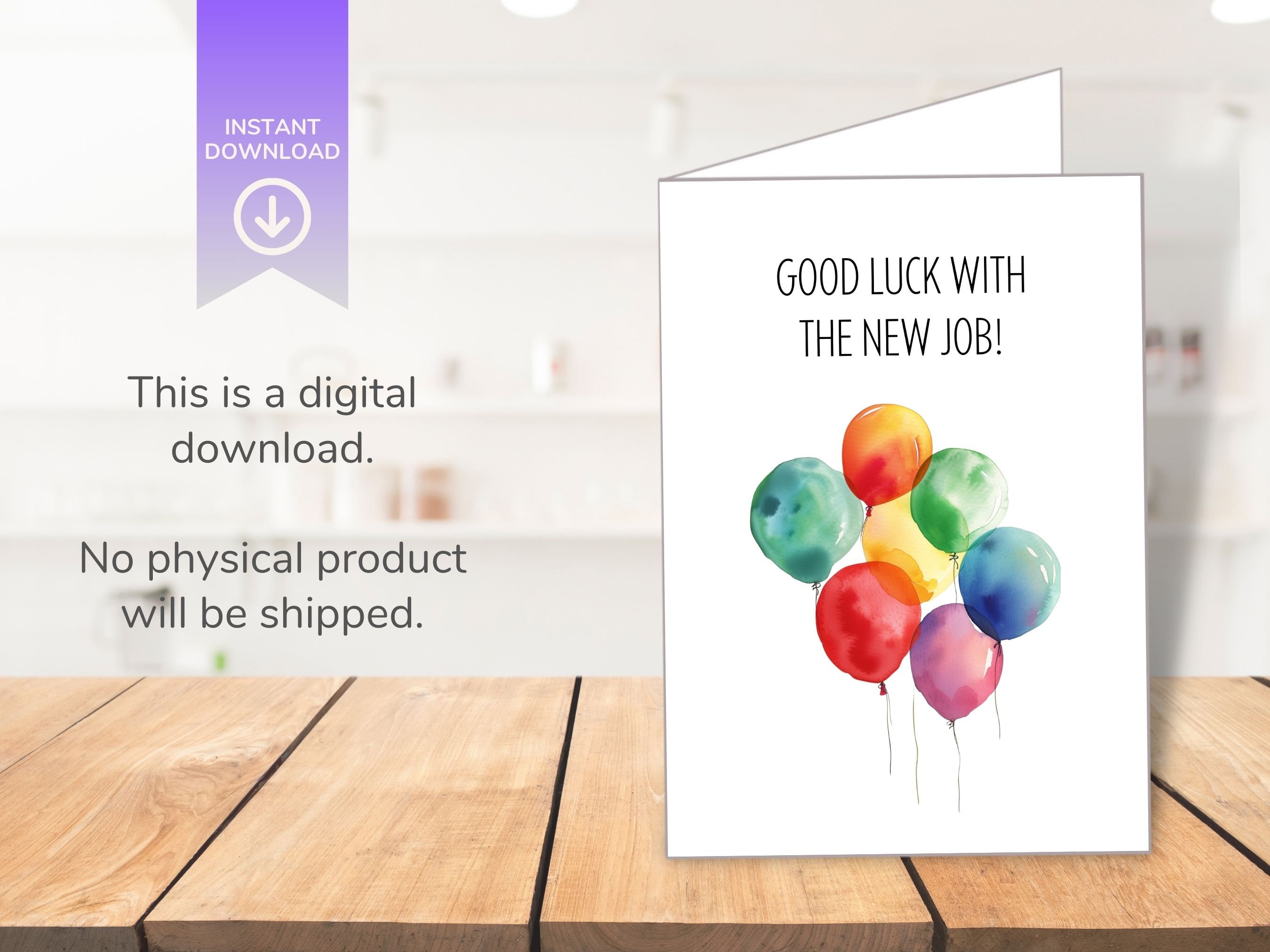 Digital Download Good Luck New Job Card - Printable Watercolor Balloons ...